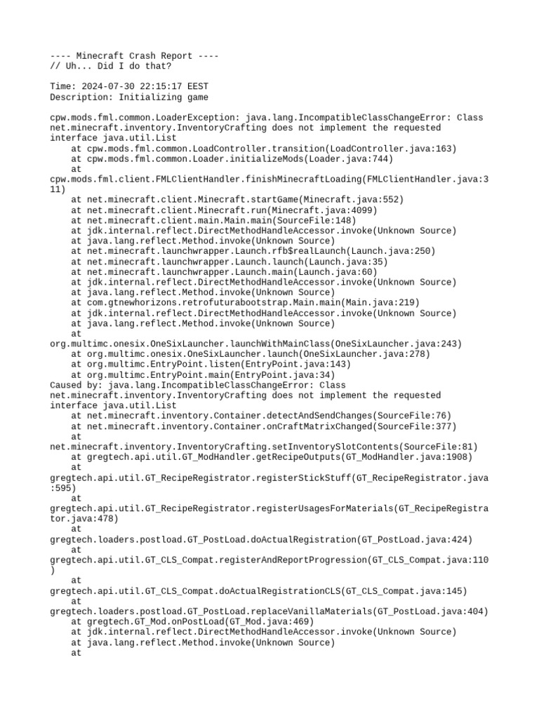 Minecraft Crash Report Analysis | PDF | Computing