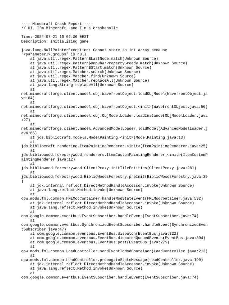 Minecraft Crash Report Analysis | PDF | Computing | Computer Programming