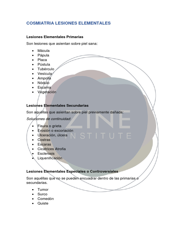 Modulo 6 y 7 Lesiones Elementales 2023 | PDF | Psoriasis | Piel