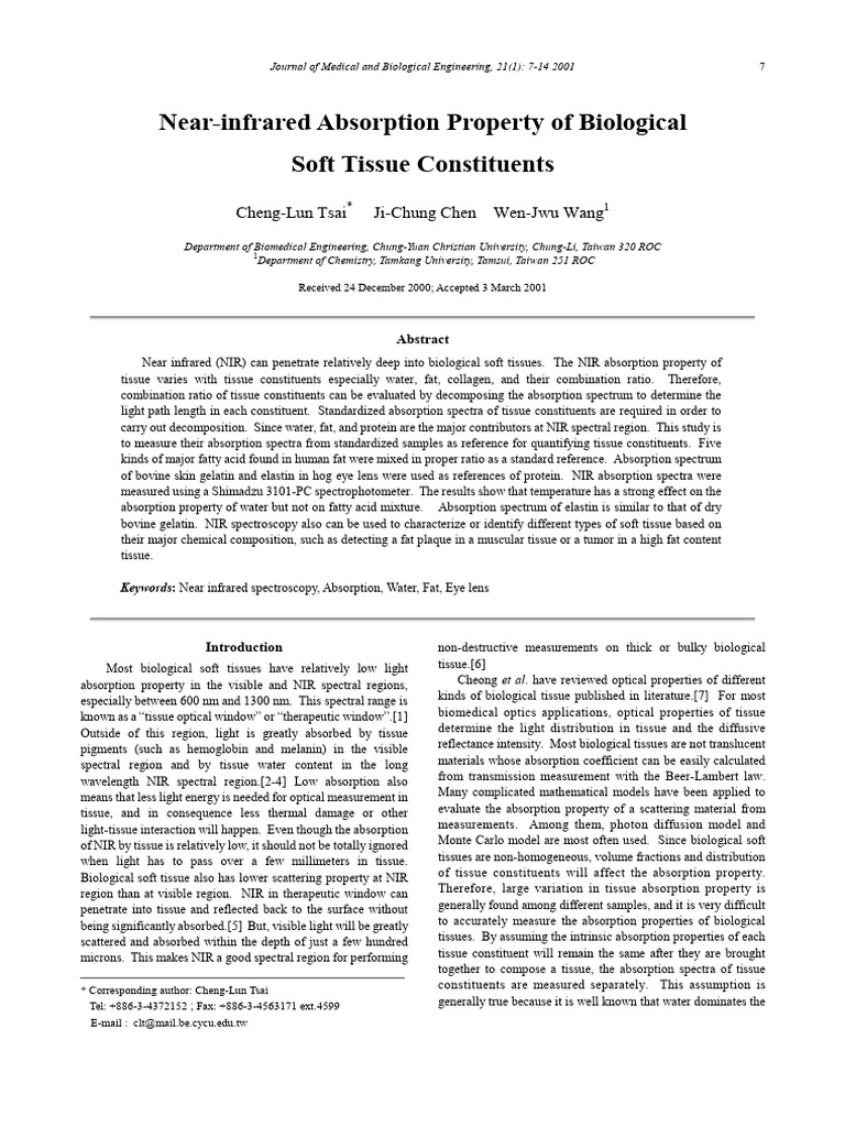 NIR Absorption in Biological Tissues | PDF | Absorption Spectroscopy ...