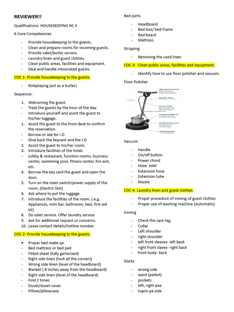 REVIEWER NC II Housekeeping 2 | PDF | Housekeeping | Personal ...