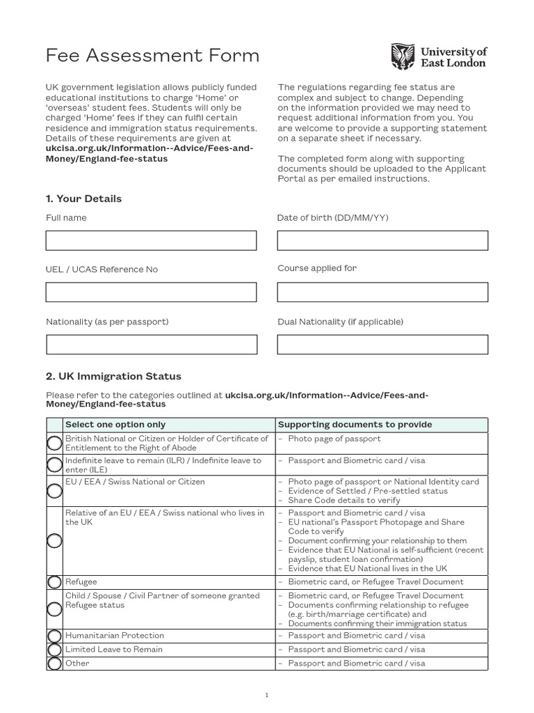Fee Assessment Form - Editable 1 | PDF | Passport | Government And Personhood