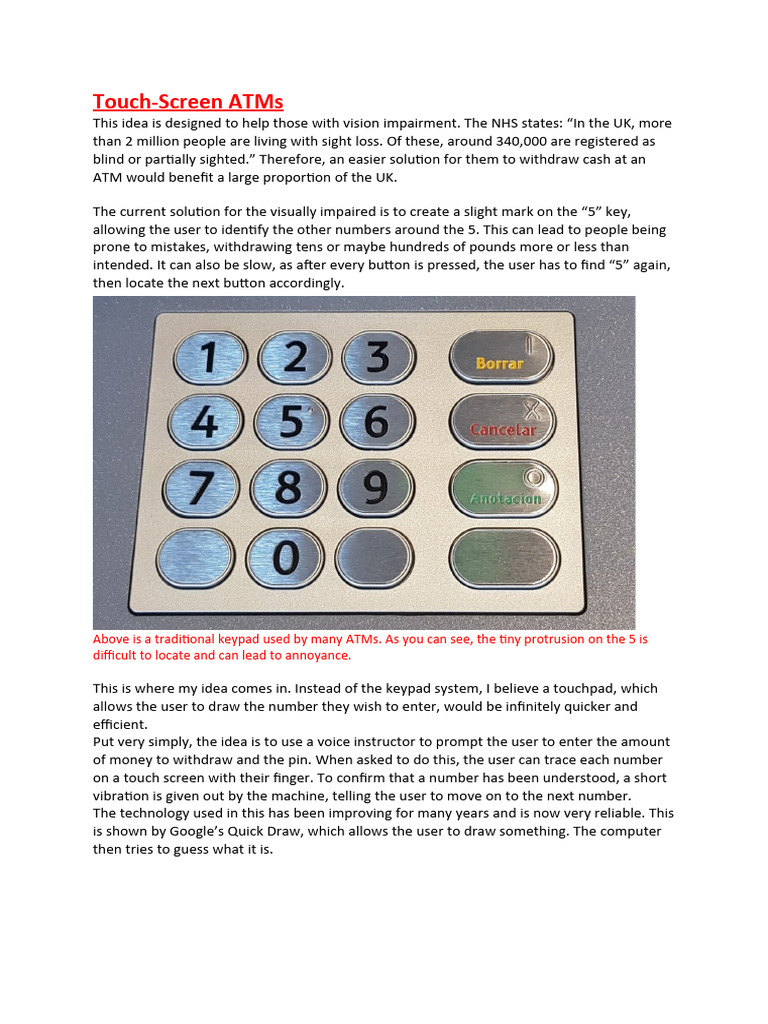 Touchpad ATMs for the Visually Impaired | PDF | Touchscreen | Automated ...