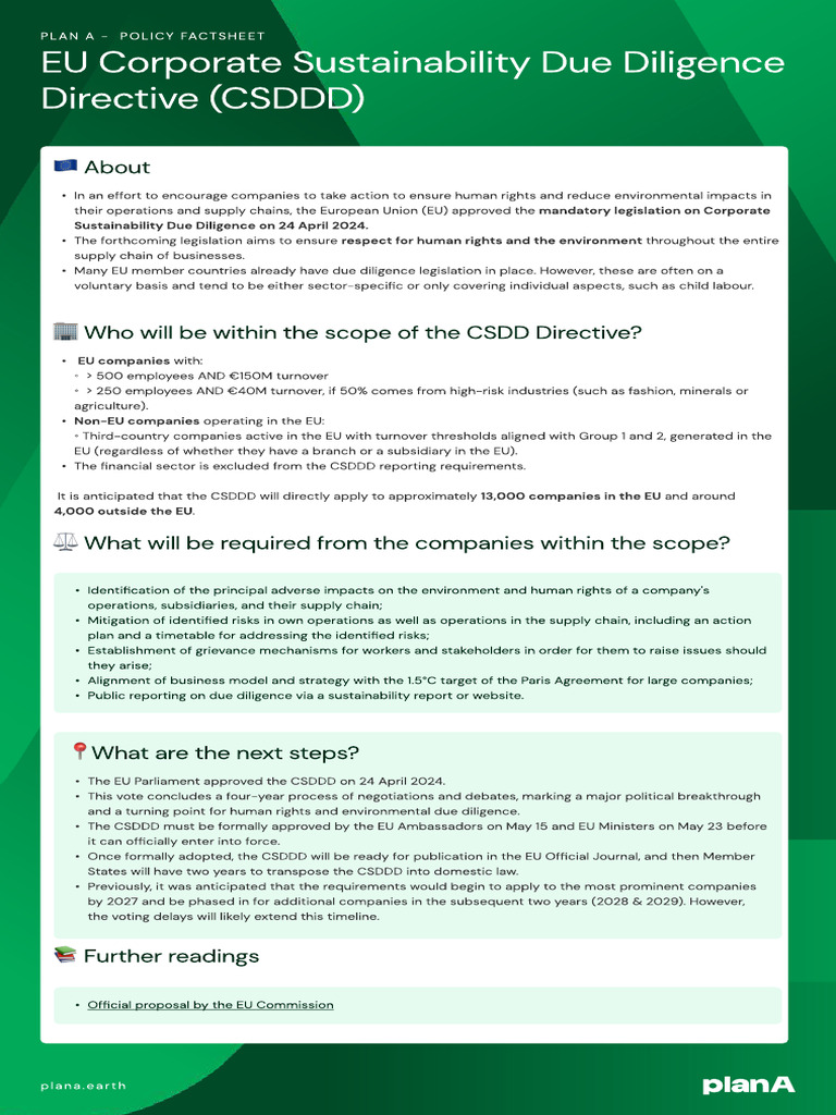 Policy Factsheet - EU Corporate Sustainability Due Diligence Directive ...
