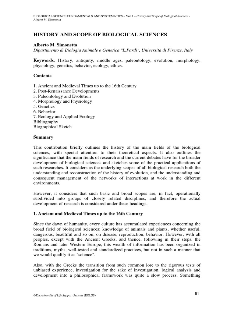 History and Scope of Biological Sciences: Alberto M. Simonetta | PDF ...