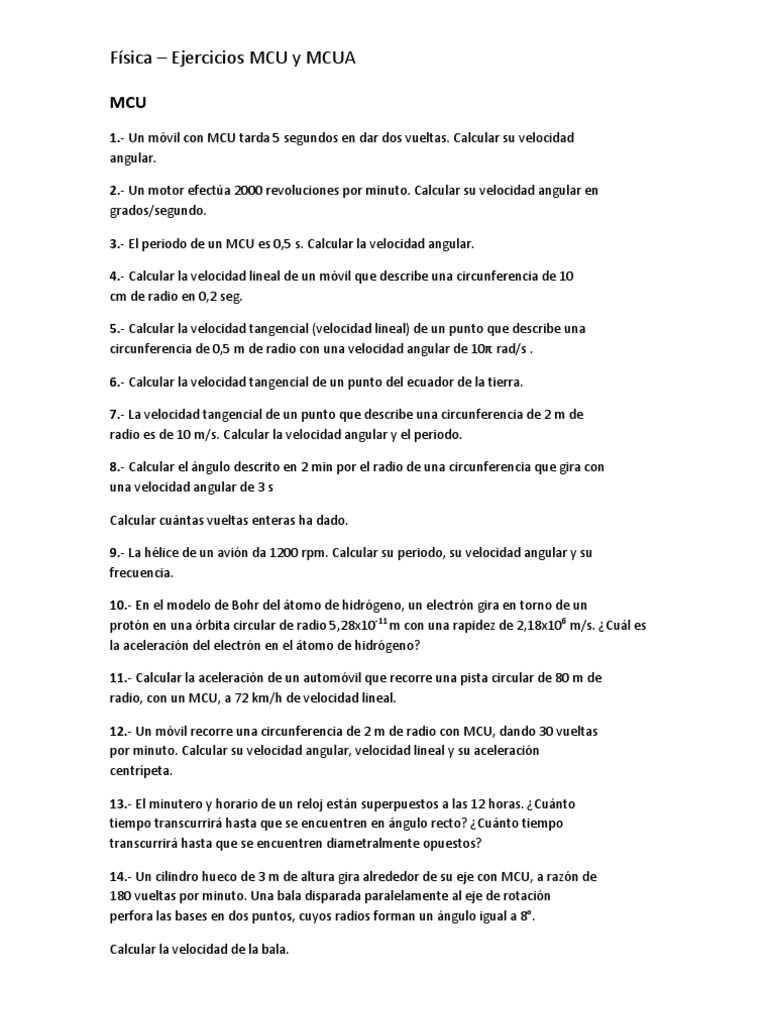 Ejercicios MCU y MCUA | PDF | Aceleración | Velocidad