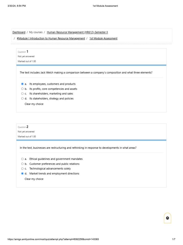 HR Management Module 1 Assessment | PDF | Human Resource Management ...