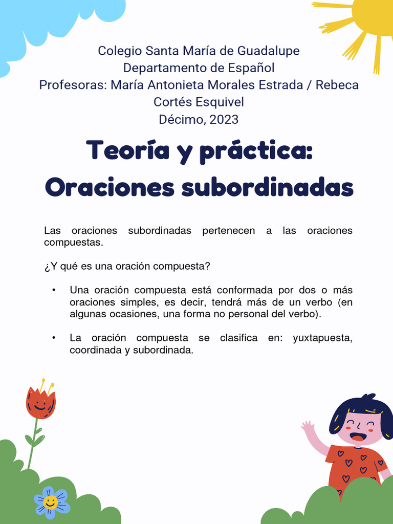 Teoría y Práctica - Oraciones Subordinadas | PDF | Predicado (Gramática ...
