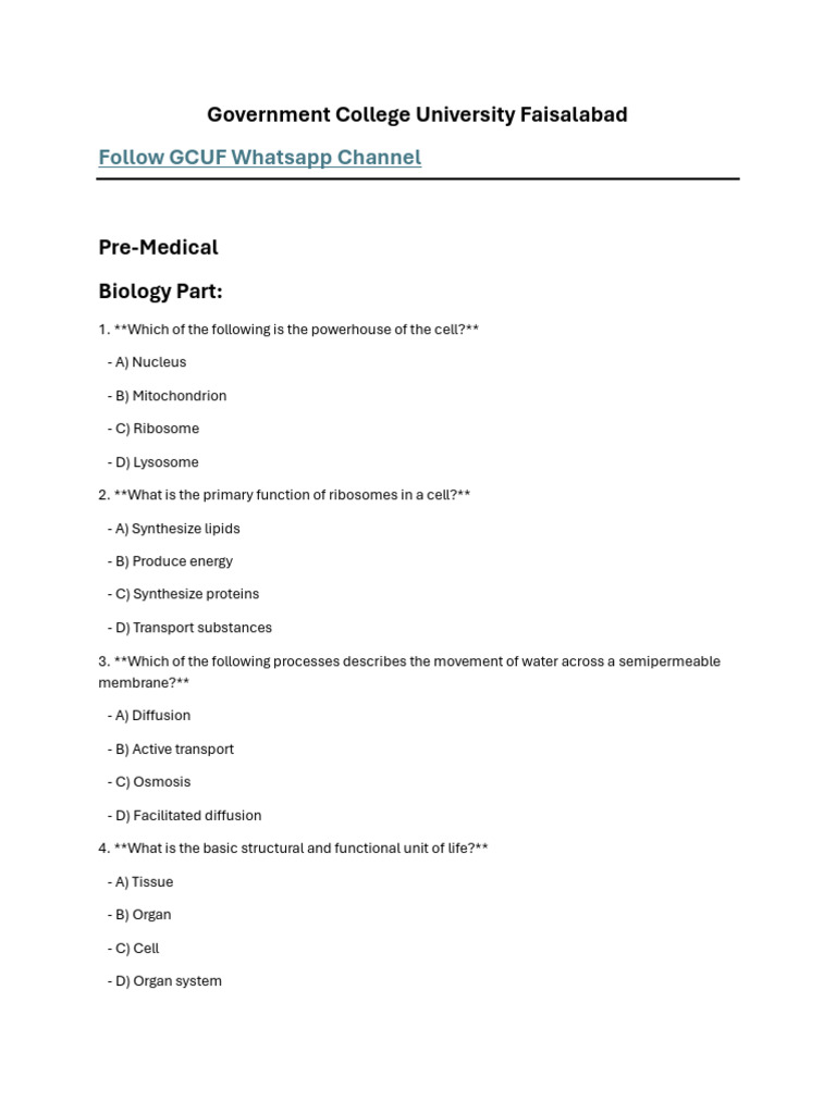 GCUF Entry Test Sample Paper | PDF | Pakistan | Acid