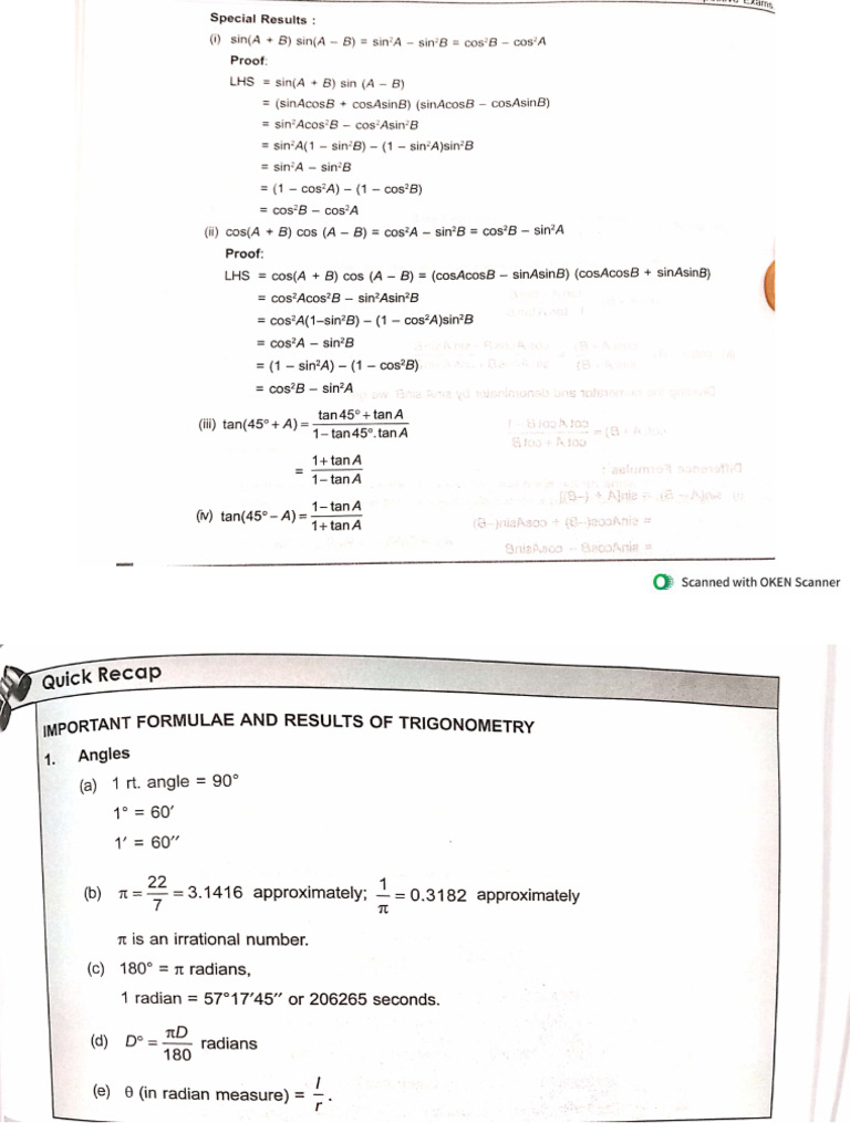 Trigonometry Formulae Pdf 3016