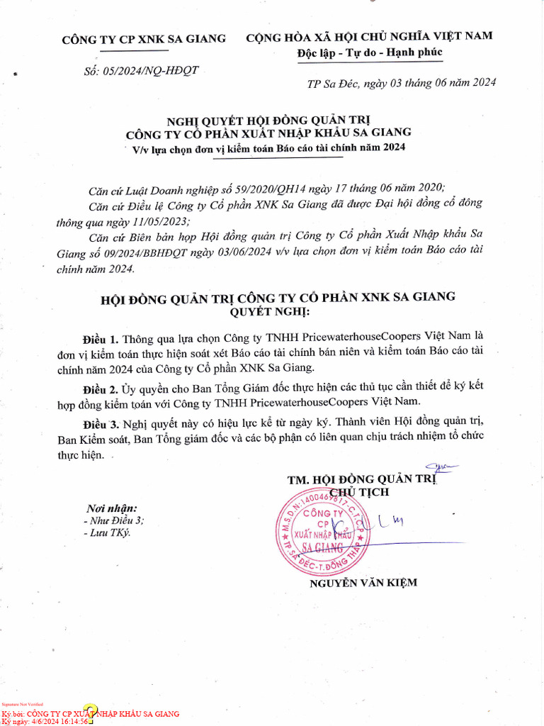 SGC 2024-6-5 684986c SGC NQ 05 HDQT LuaChonDonViKiemToan 2024 | PDF