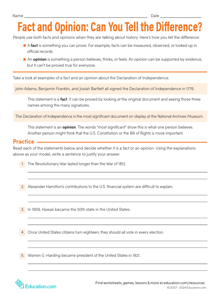 Fact and Opinion Can You Tell The Difference | PDF | Social Science ...