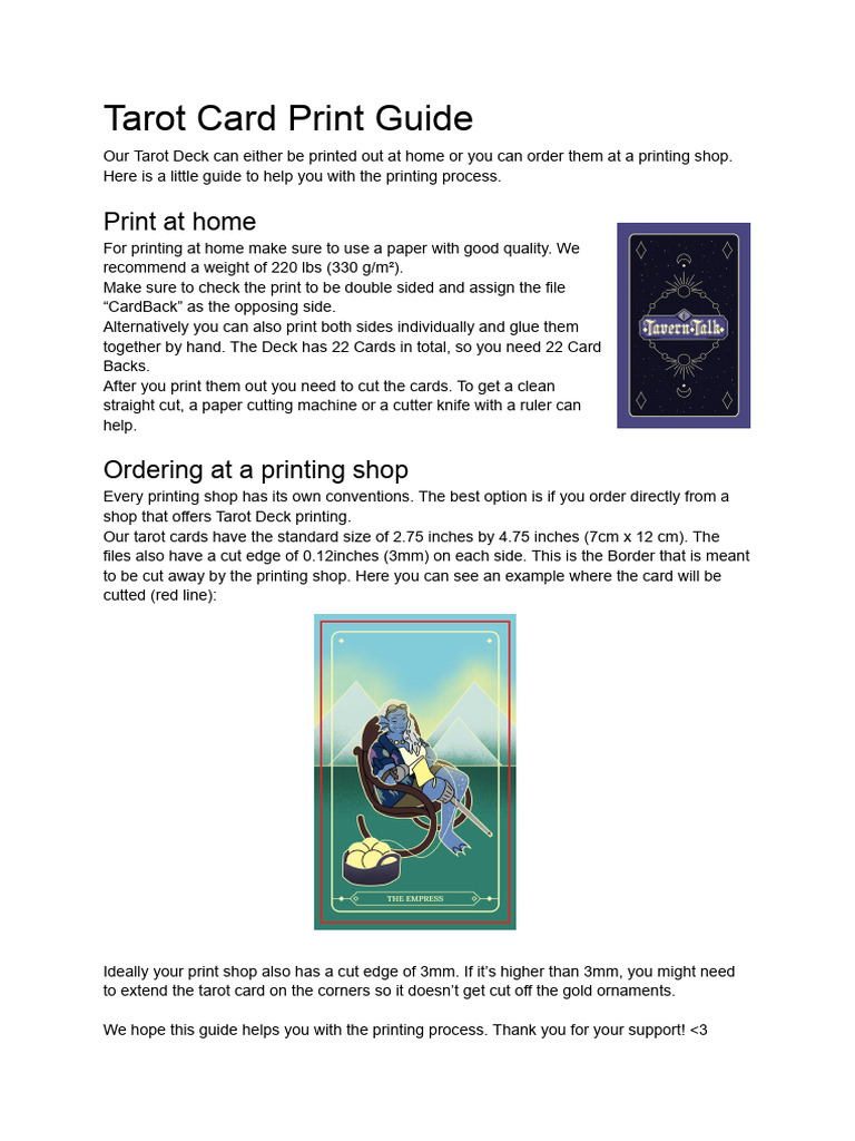 Tarot Card Printing Instructions | PDF | Home & Garden