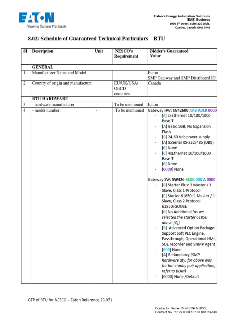 RTU-GTP - For Eaton Confirmation - R02C | PDF | Central Processing Unit | Input/Output