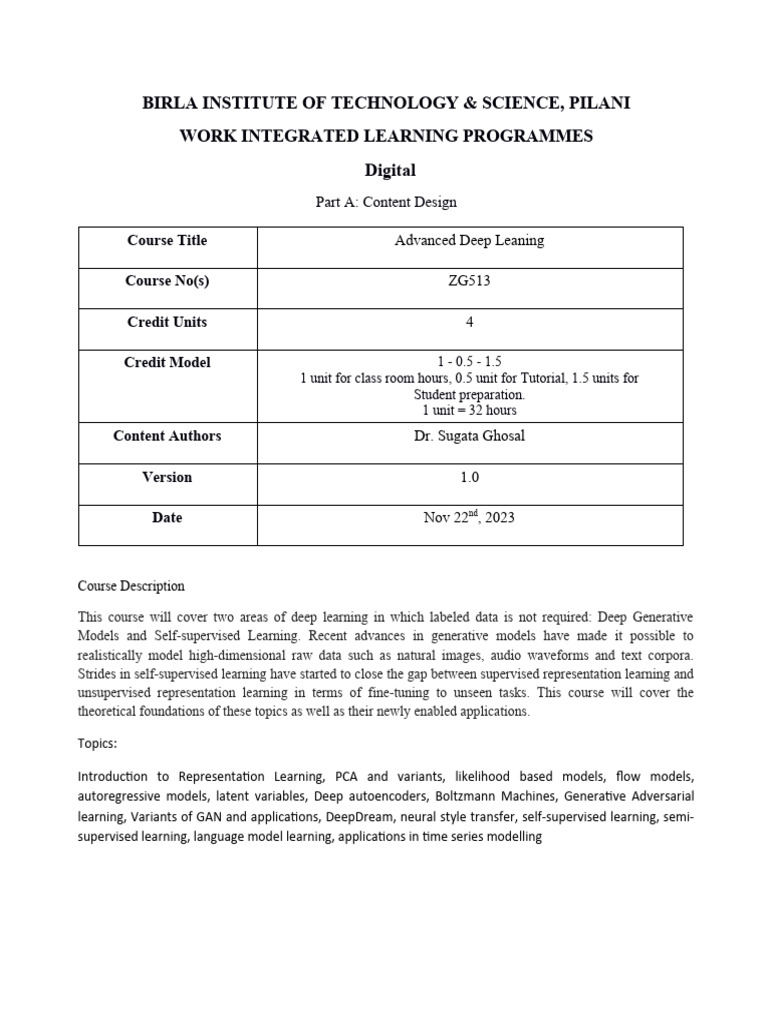 Advanced Deep Learning Ghosal | PDF | Deep Learning | Principal Component Analysis