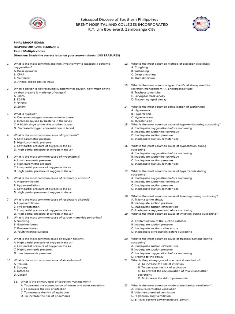 Rcs Final Exam 1rst Sem | PDF | Breathing | Respiratory Tract