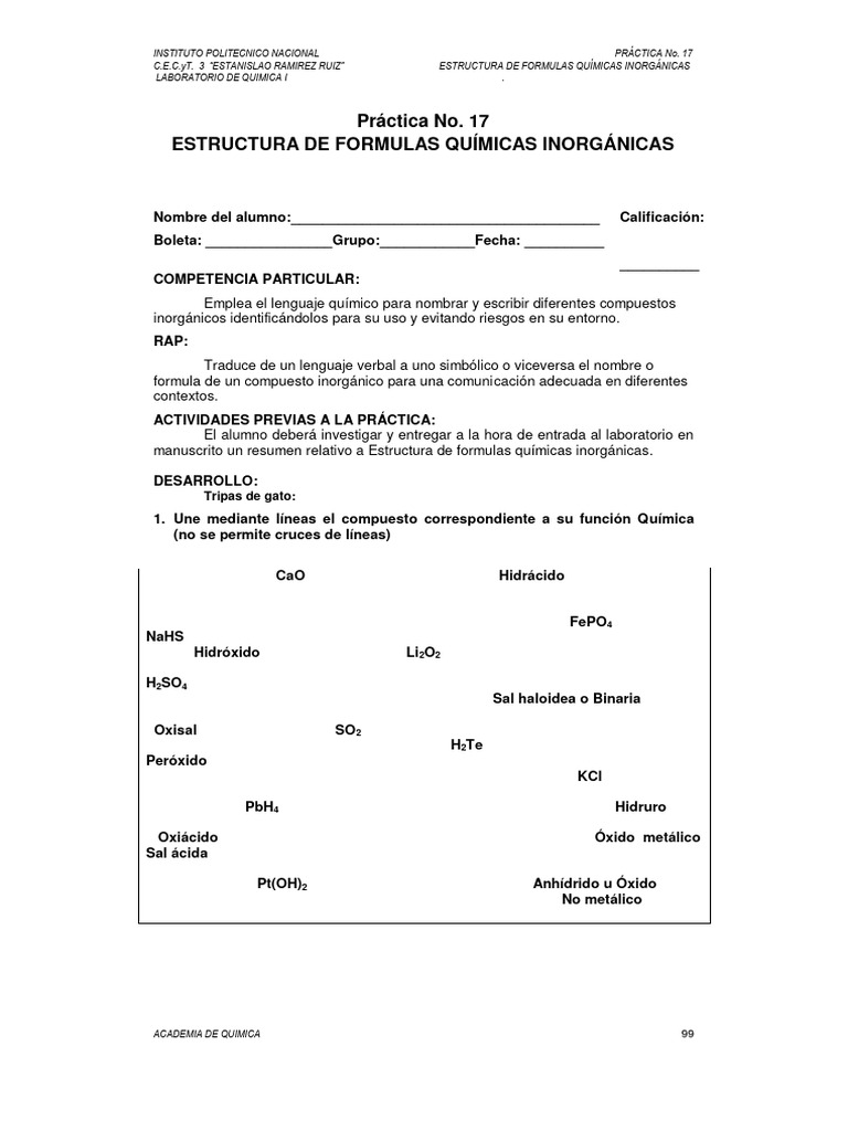 p17. Estructura de Formulas Quimicas Inorganicas | PDF | Compuesto ...