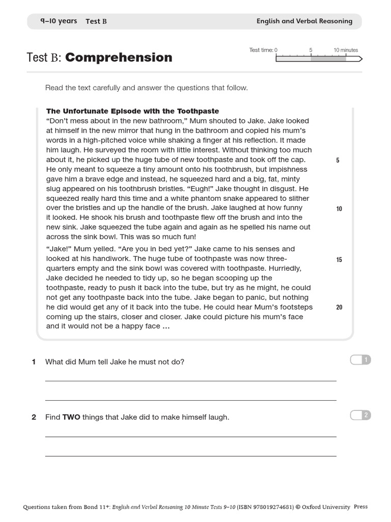 Bond 10minute English Comprehension 9 10 | PDF
