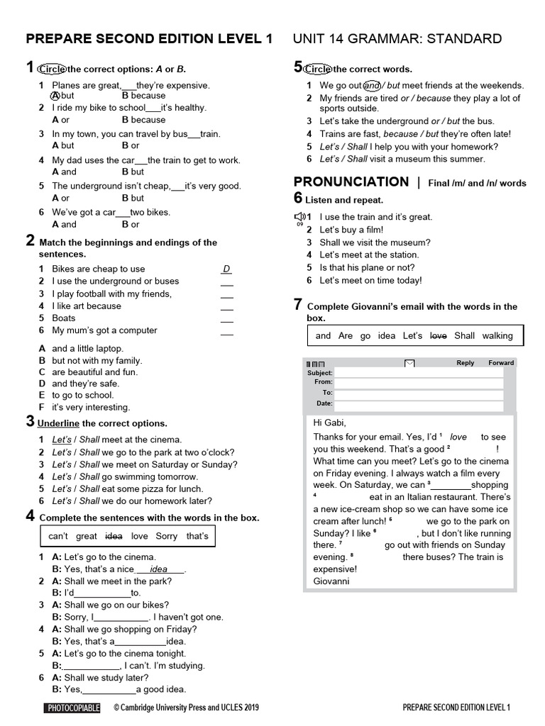 PREPARE 1 Grammar Standard Unit 14 | PDF