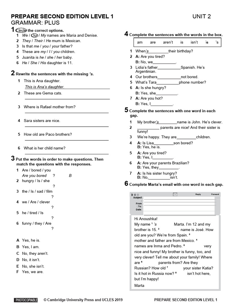 PREPARE_1_Grammar_Plus_Unit_02 | PDF | Childhood | Family