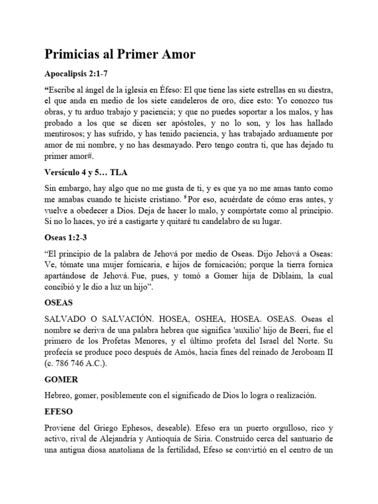 Primicias Al Primer Amor | PDF | Creencia religiosa y doctrina ...