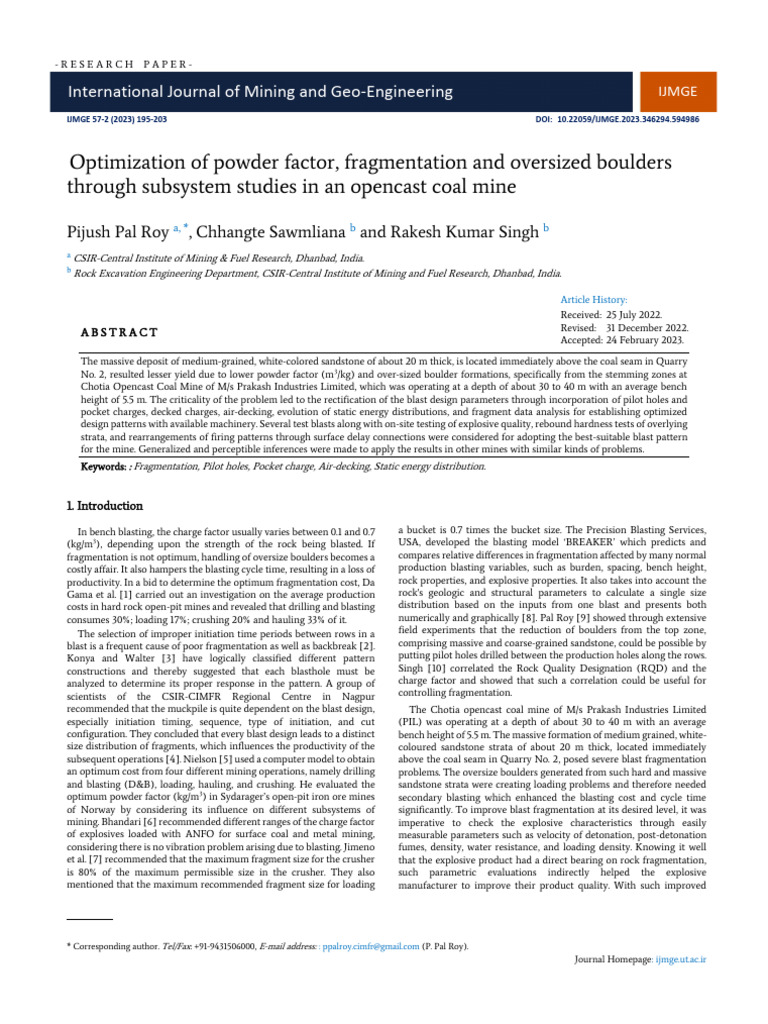 IJMGE - Volume 57 - Issue 2 - Pages 195-203 | PDF | Mining | Sandstone