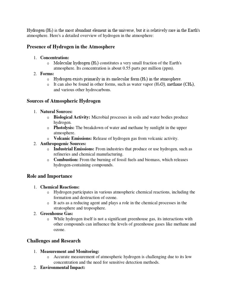 Presence of Hydrogen in The Atmosphere | PDF | Hydrogen | Greenhouse Gas