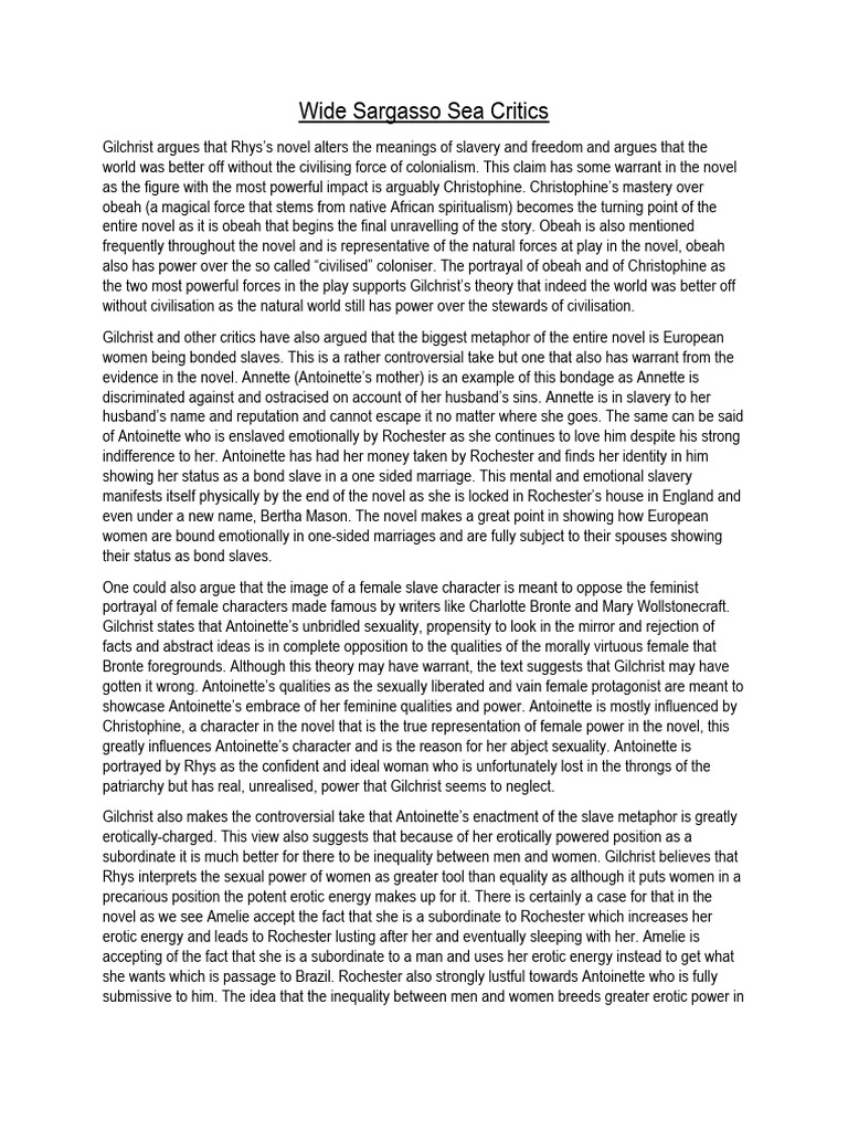 Literary Critique of "Wide Sargasso Sea" | PDF