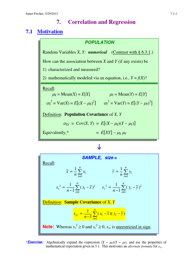 7.1 - Motivation - Correlation & Regression | PDF | Covariance | Variance