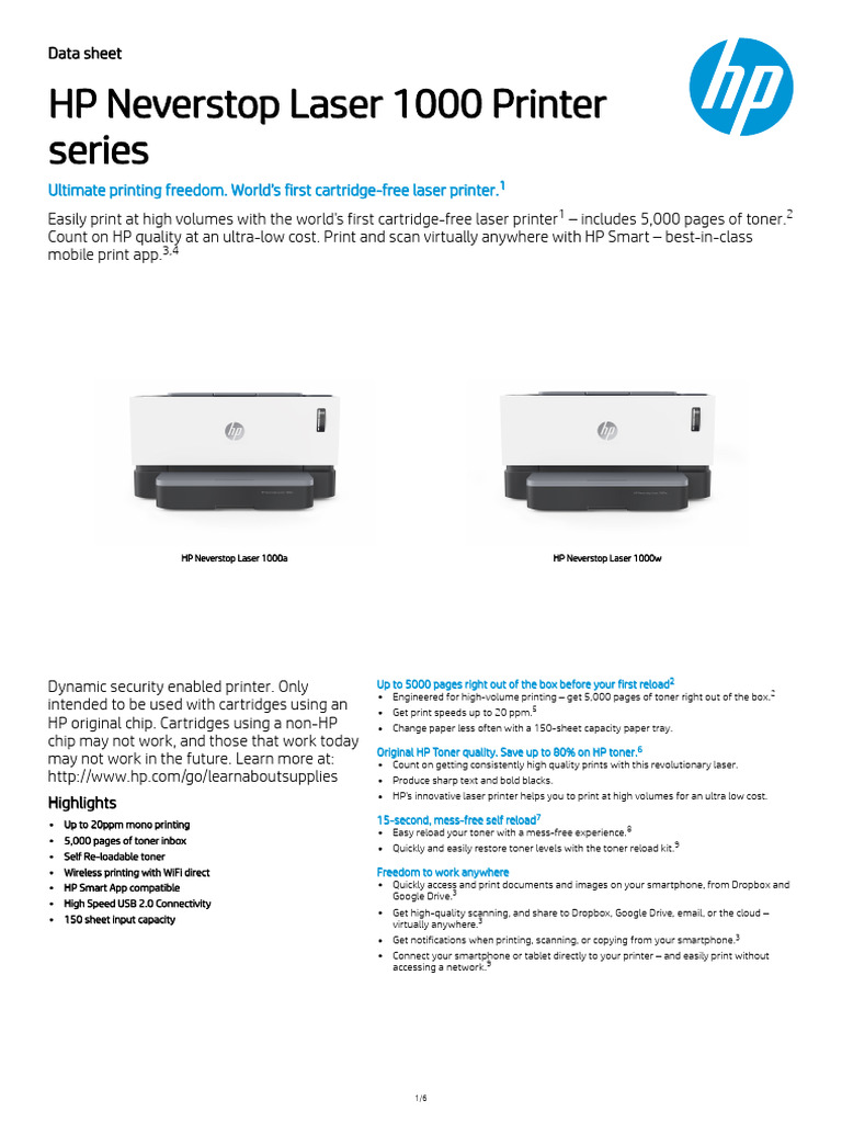 HP Neverstop Laser 1000 Printer HP Neverstop Laser 1000 Printer Series Series | PDF | Printer ...