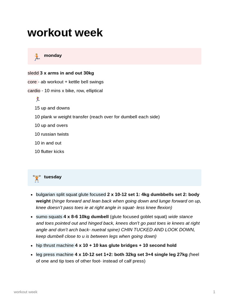 Workout Week 1 | PDF | Anatomical Terms Of Motion | Elbow
