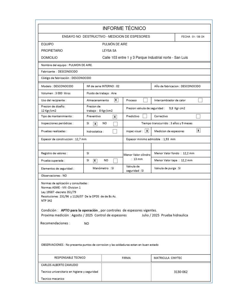Espesores LEYSA 3000 2 LTS 08 24b | PDF | Física Aplicada e Interdisciplinaria | Ingeniería Química