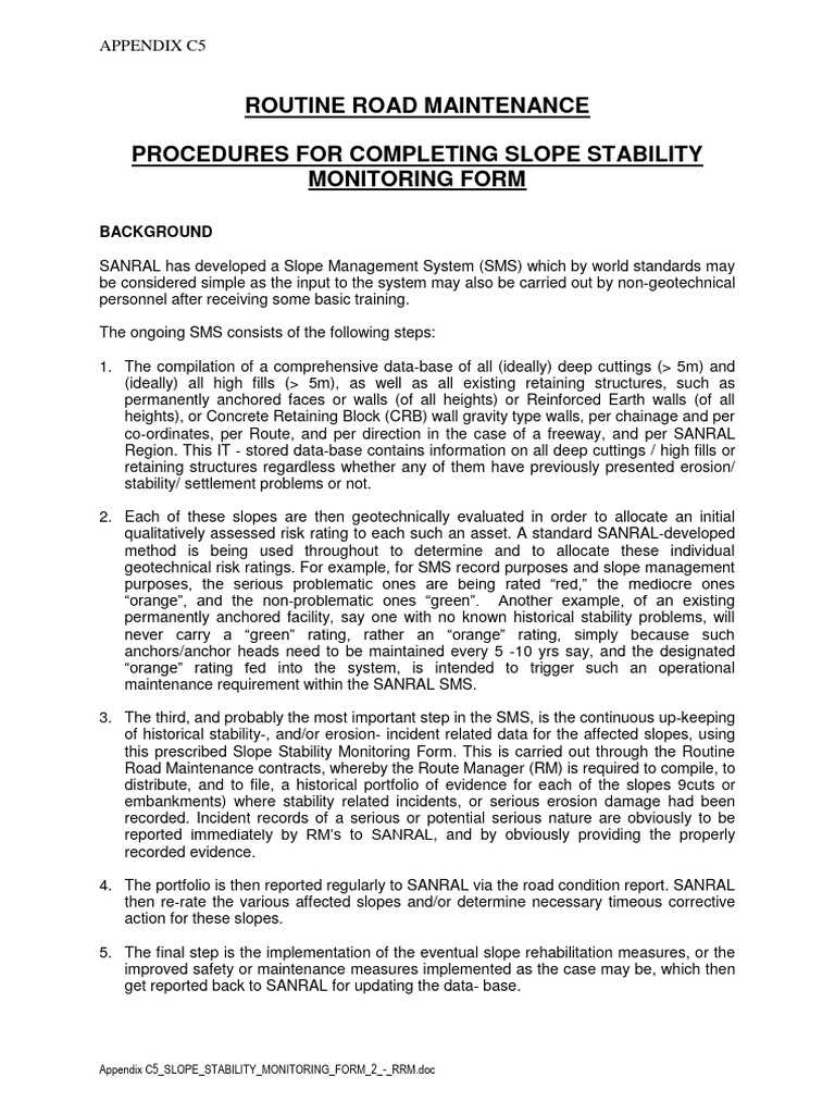 Appendix C5 - SLOPE - STABILITY - MONITORING - FORM - 2 - RRM | PDF | Soil Mechanics | Road