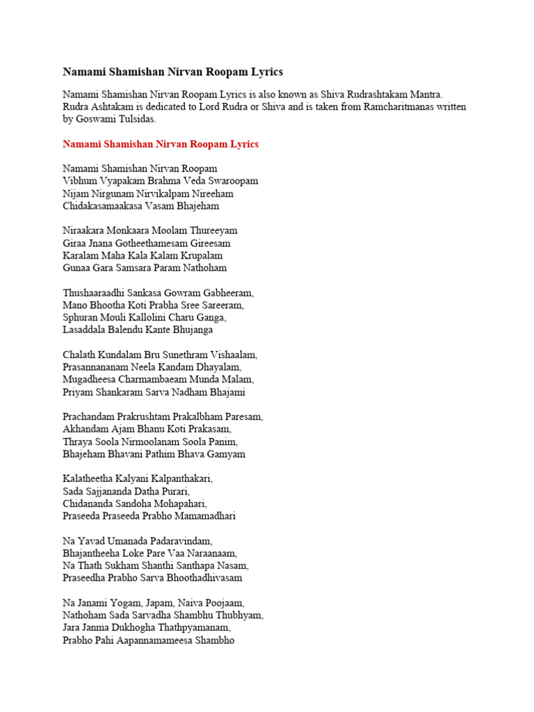 Namami Shamishan Nirvan Roopam | PDF | Religion & Spirituality