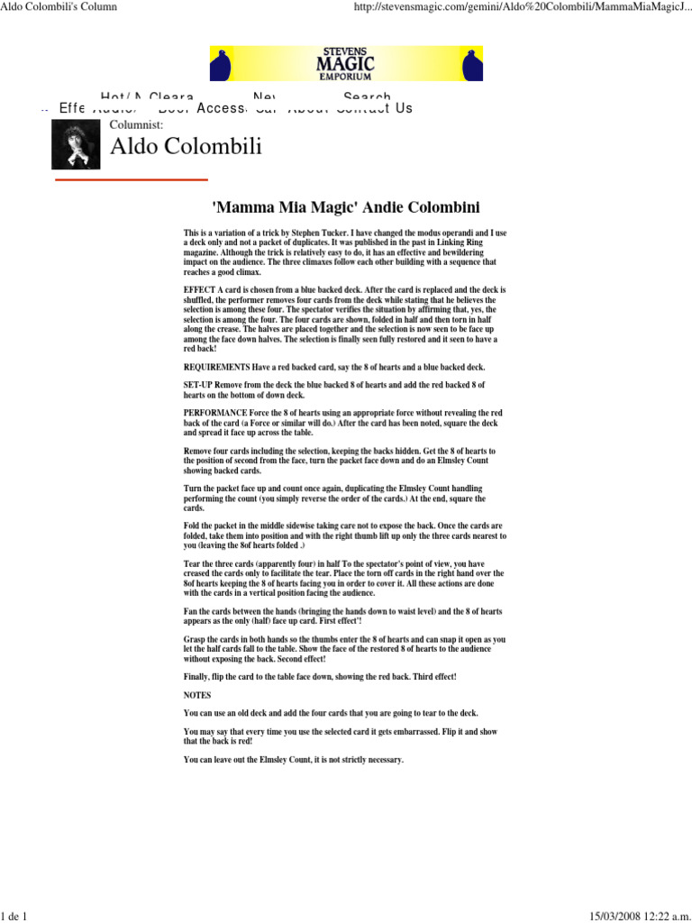 Aldo Colombili's 'Mamma Mia Magic' Andie Colombini 2 | PDF | Card Games ...