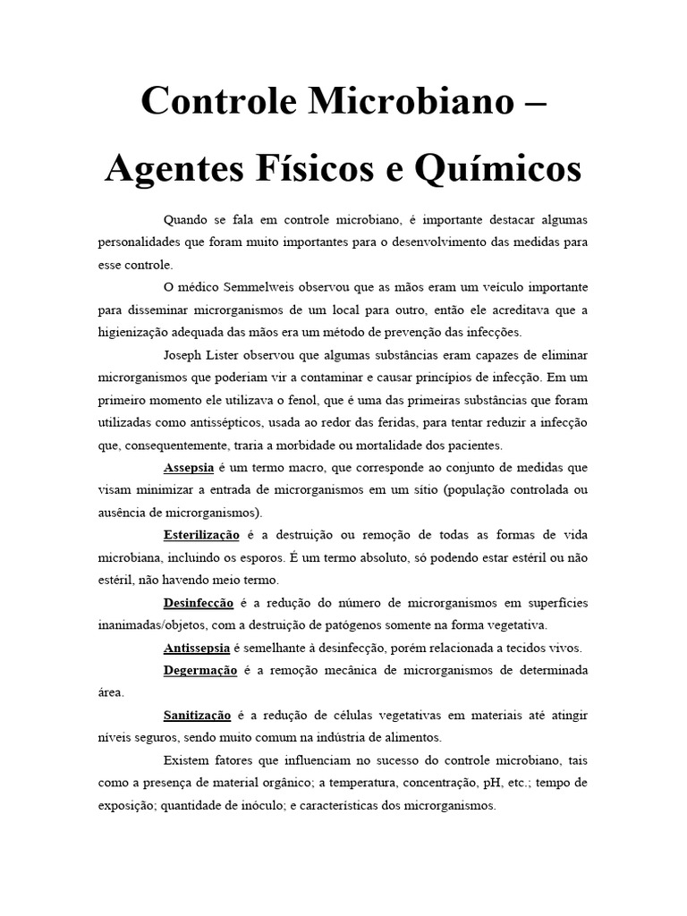 Microbiologia_Aula 4_Controle Microbiano - Agentes Físicos e Químicos ...