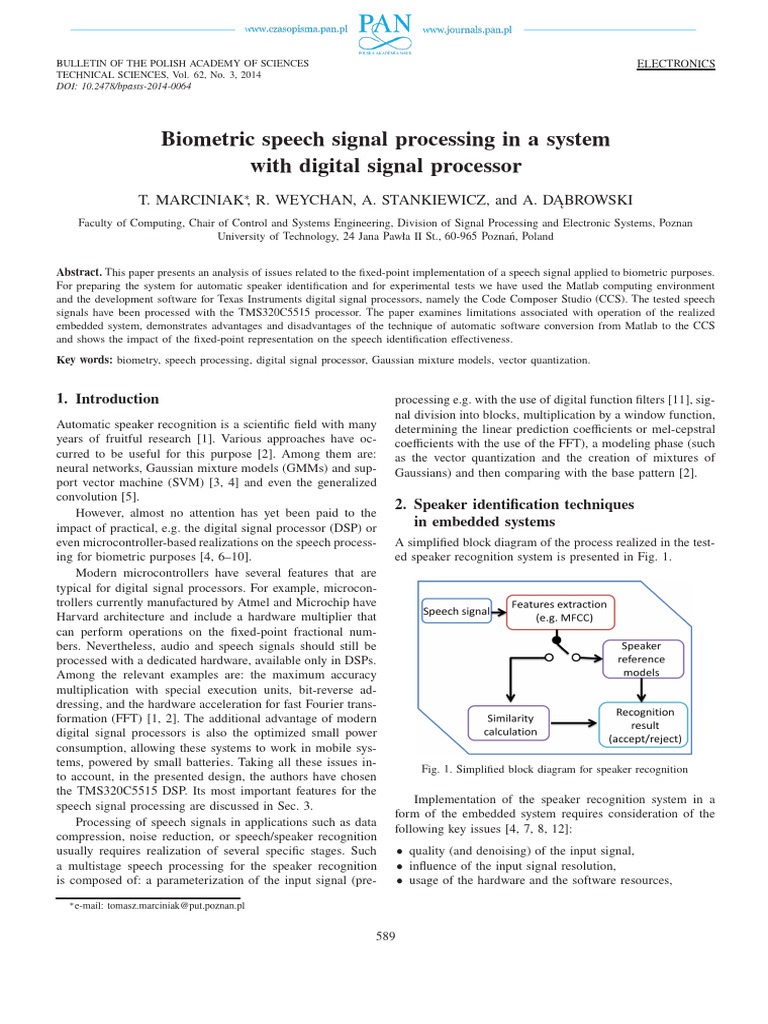 DSP-Based Biometric Speech Processing | PDF | Digital Signal Processor | Data Compression