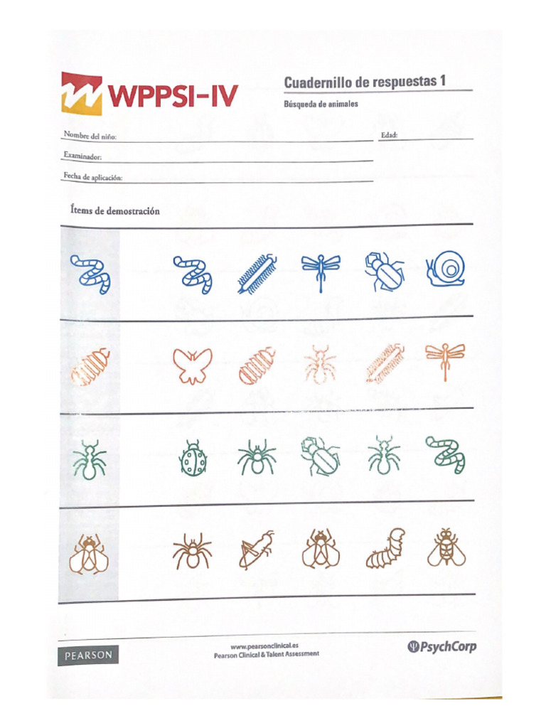 Cuadernillo de Respuesta 1- WPPSI -IV | PDF