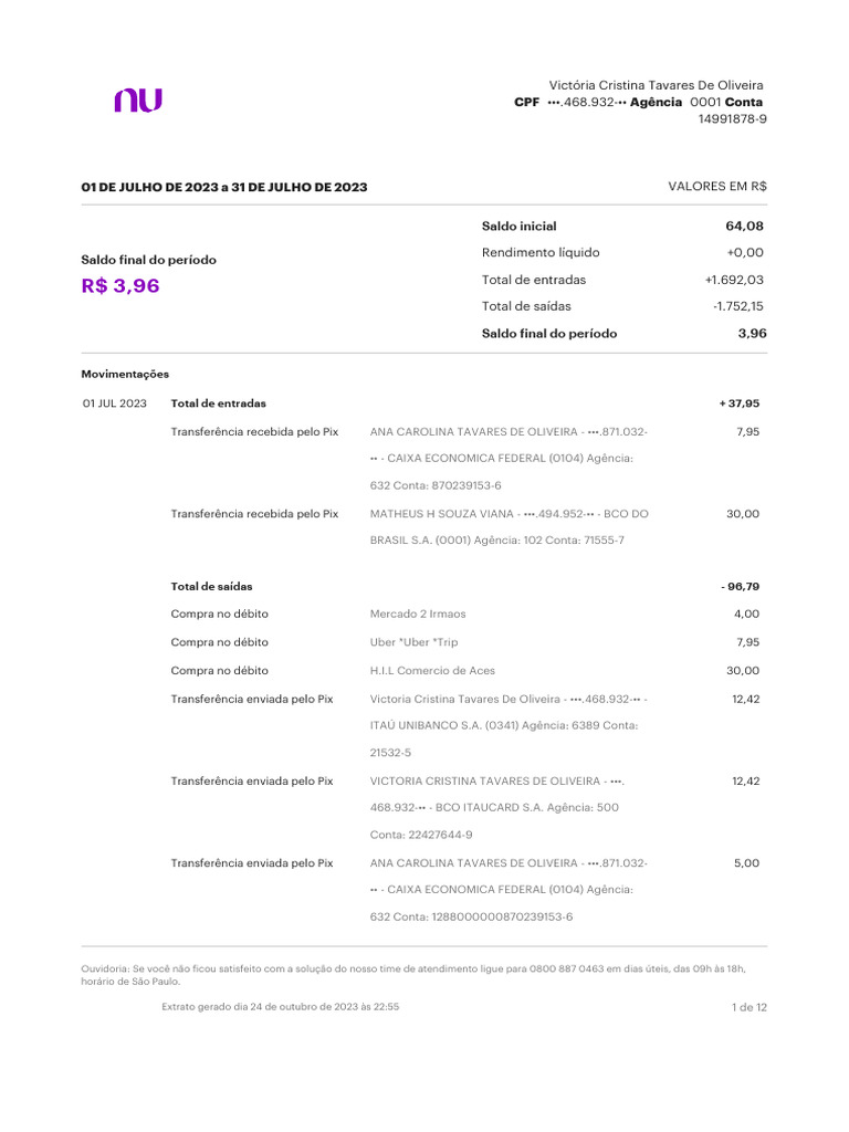 Extratos Bancários | PDF | Tecnologia bancária | Pagamentos