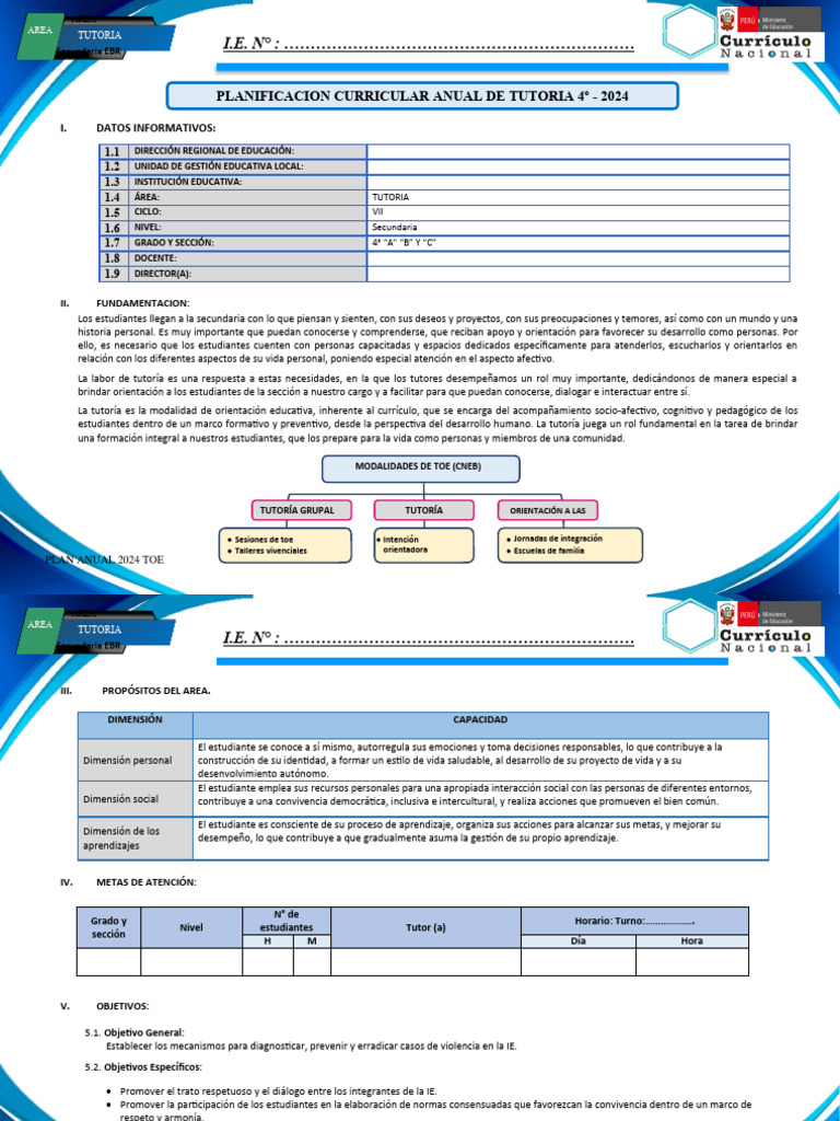 Plan Anual Tutoria 4° Sec-2024 | PDF | Comunidad | Sustentabilidad