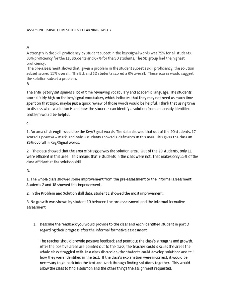 Assessing Impact On Student Learning Task 2 | PDF | Educational ...