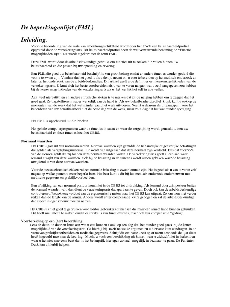 De Beperkingenlijst (FML) | PDF