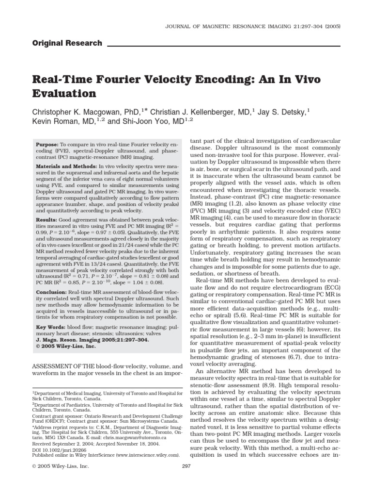 Yoo PC Mri Fourier Velocity Encoding | PDF | Magnetic Resonance Imaging | Medical Ultrasound