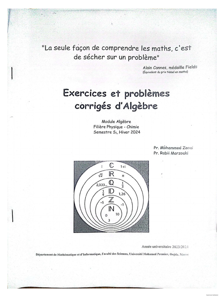 Algèbre; exercices corrigé | PDF