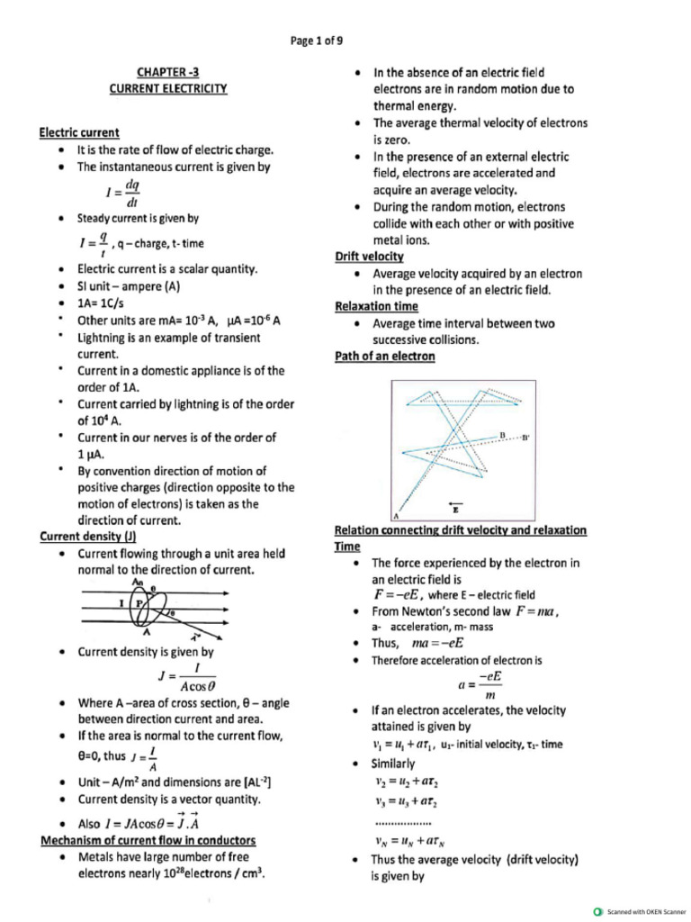 Current Electricity Class | PDF