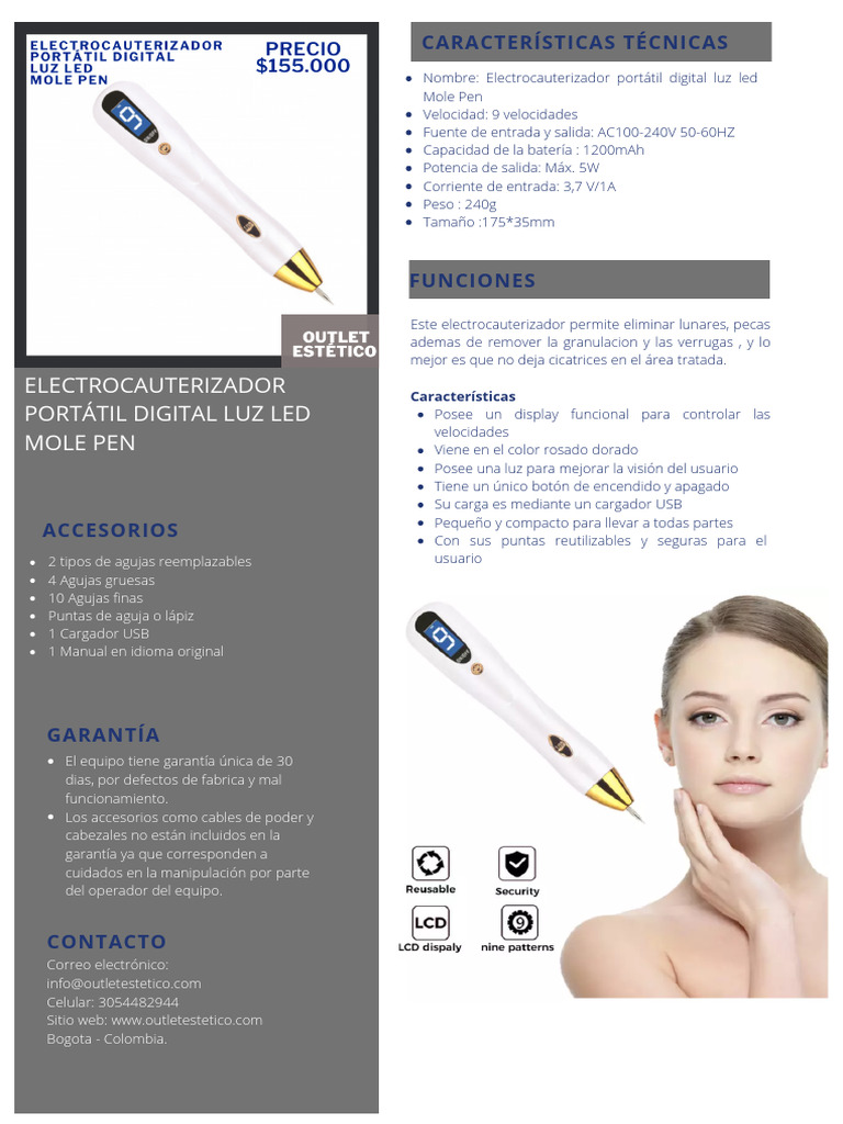 Electrocauterizador Port Til Digital Luz Led Mole Pen | PDF | Diodo ...