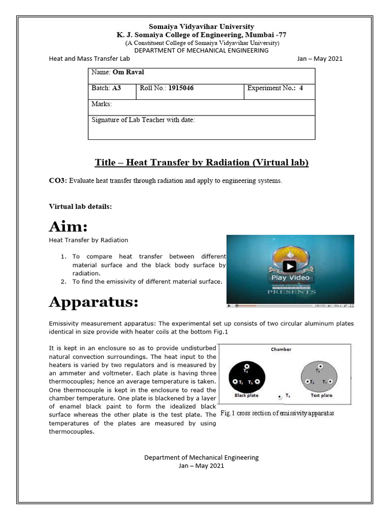 HMT - Exp 4 - Vlab - Heat Transfer by Radiation | PDF | Electrodynamics ...