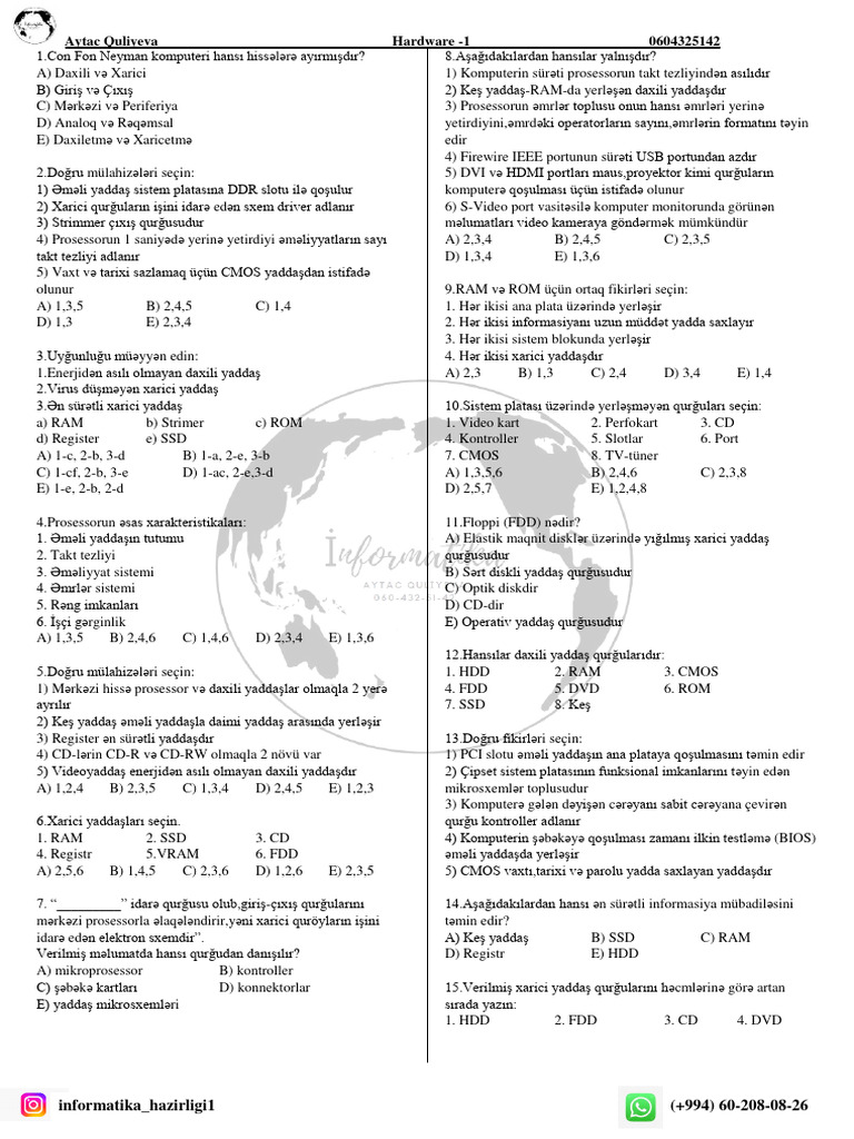 Texniki Təminat 50 Sual | PDF