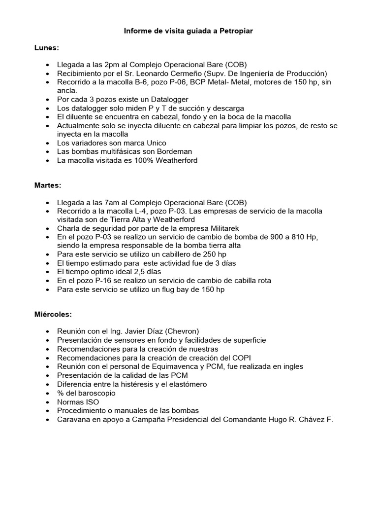 Informe de Visita Guiada A Petropiar | PDF | Hogar, jardinería y ...