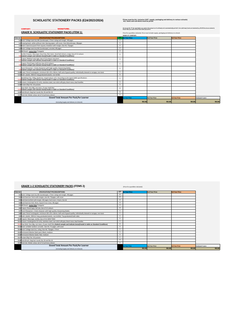 Bid E24-2023-2024 Part 2 of Bid Document - Pricing Schedule | PDF ...